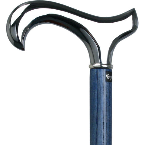 Blue Chrome Plated Derby Walking Cane With Blue Ash Wood Shaft and Sil ...
