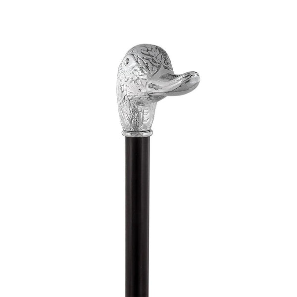 Silver 925r Duck Head Walking Cane with Black Beechwood Shaft and Coll ...